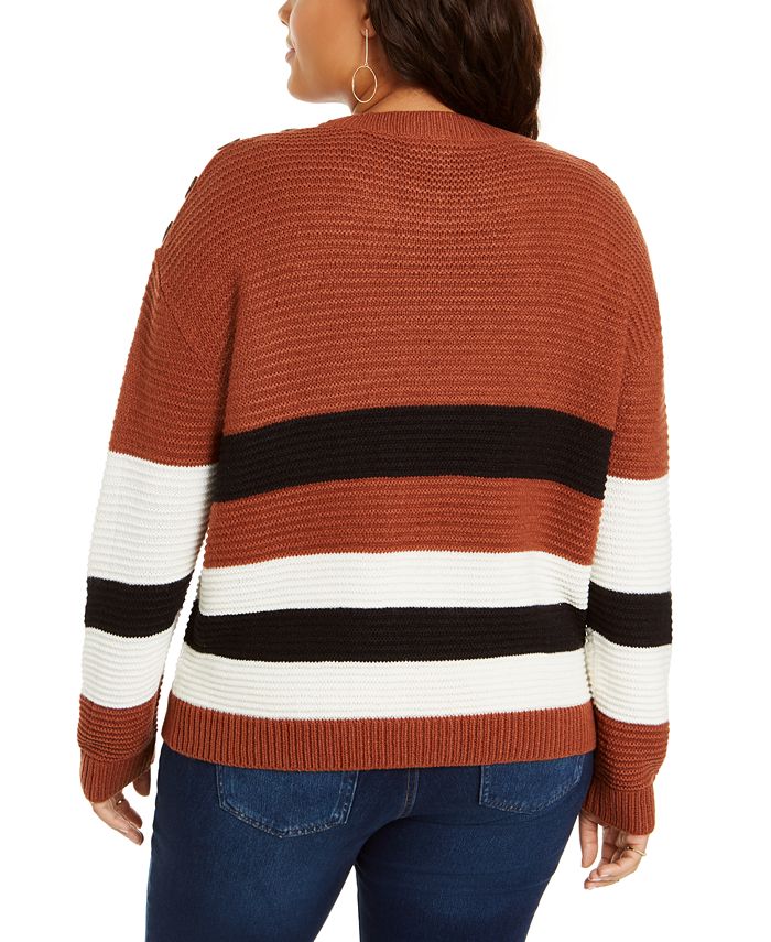 Planet Gold Trendy Plus Size Striped Button-Detail Sweater - Macy's