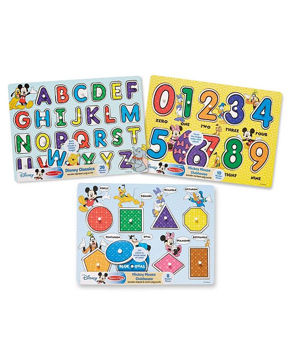 Melissa and Doug Disney Peg Puzzle Bundle-Alphabet, Numbers, Shapes ...