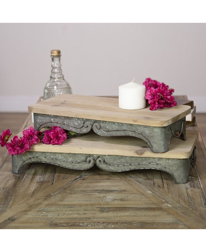 VIP Home & Garden 2-Piece Wood and Metal Trays - Macy's