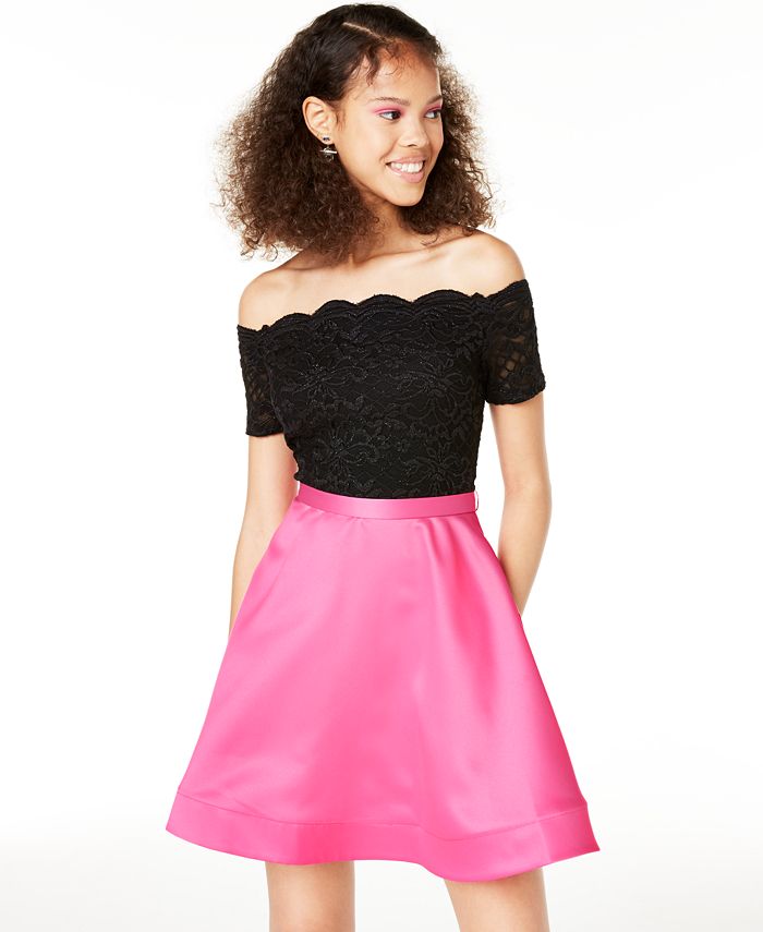 City Studios Juniors' Off-The-Shoulder Fit & Flare Dress, Created for ...