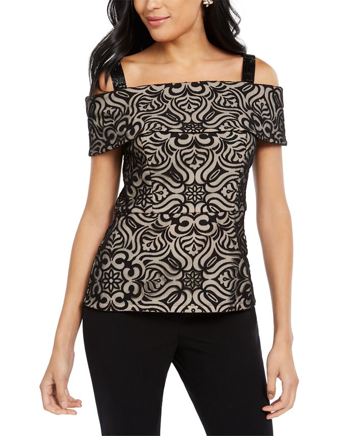 28th & Park Cold-Shoulder Burnout Lace Top, Created for Macy's - Macy's