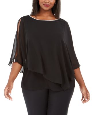 MSK Plus Size Rhinestone X-Back Overlay Top - Macy's