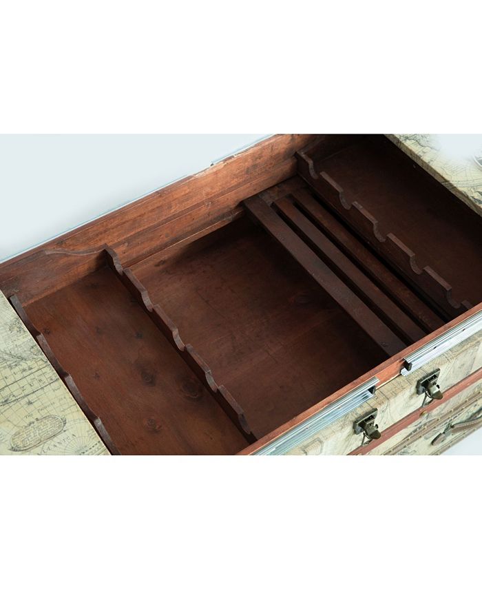 Vintiquewise Old World Map Print Coffee End Table and Wine Bar Trunk ...