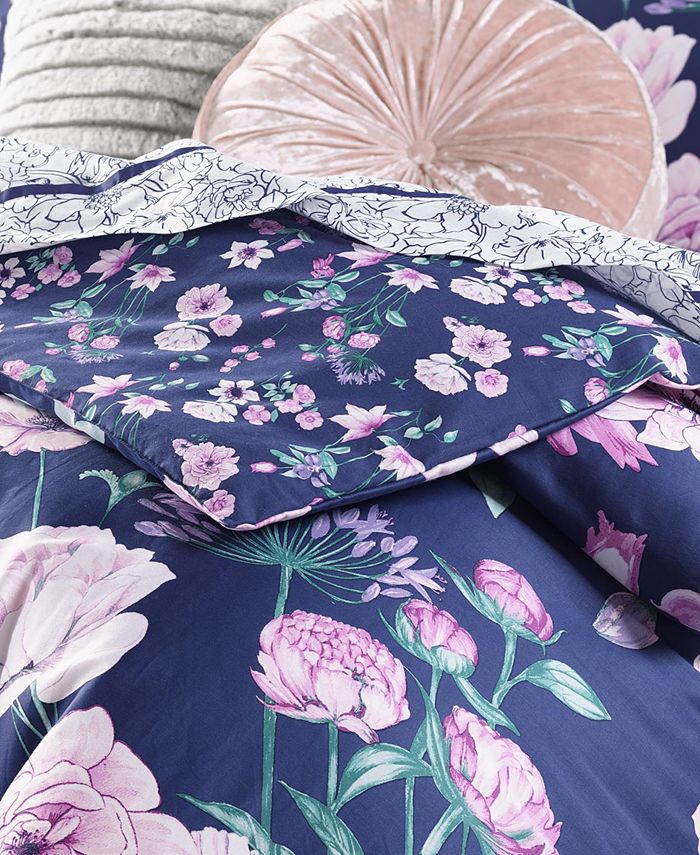 Whim by Martha Stewart Midnight Floral 3-Pc. Full/Queen Comforter Set ...