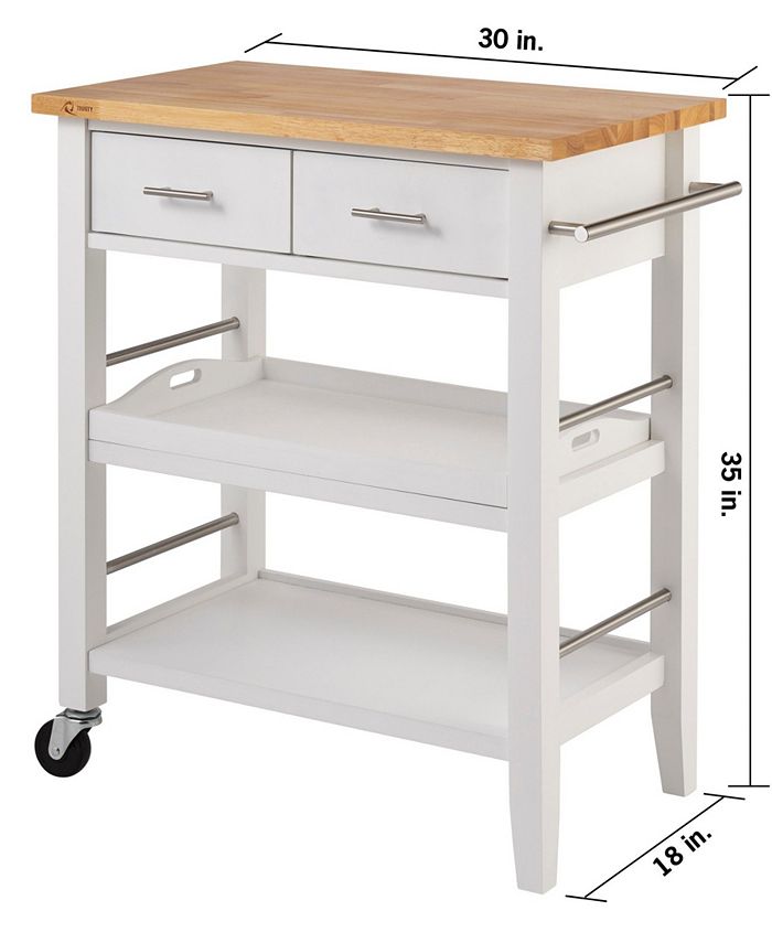 TRINITY Wood Kitchen Cart with Drawers Tray - Macy's