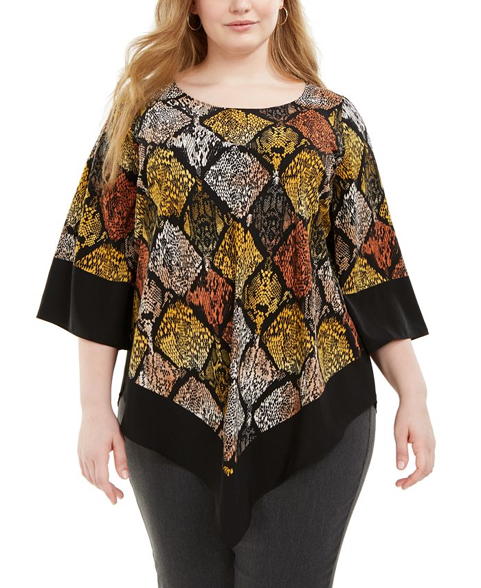 Alfani Plus Size Printed V-Hem Top, Created for Macy's - Macy's