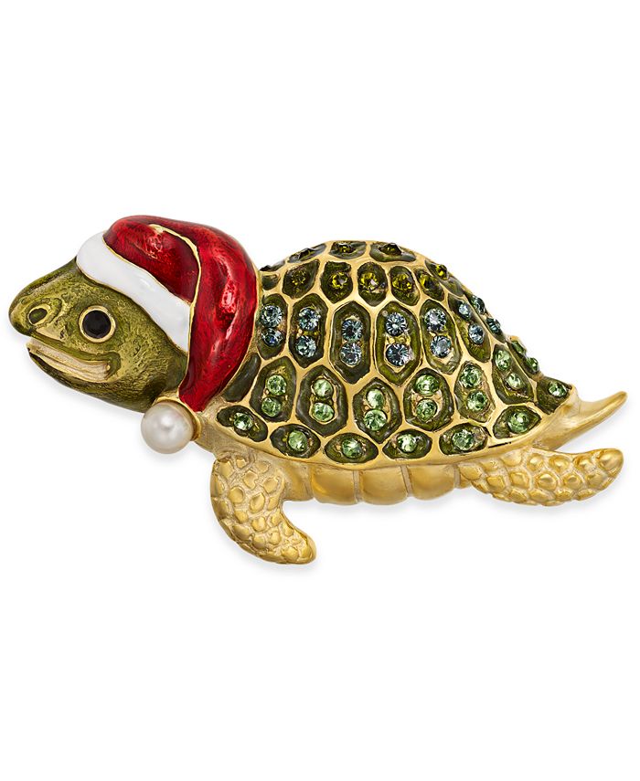 Charter Club Gold-Tone Crystal & Imitation Pearl Sea Turtle Pin ...