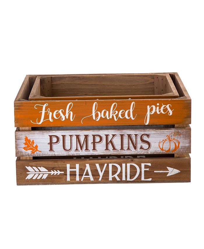Glitzhome S/2 Wooden Pumpkin Crate - Macy's
