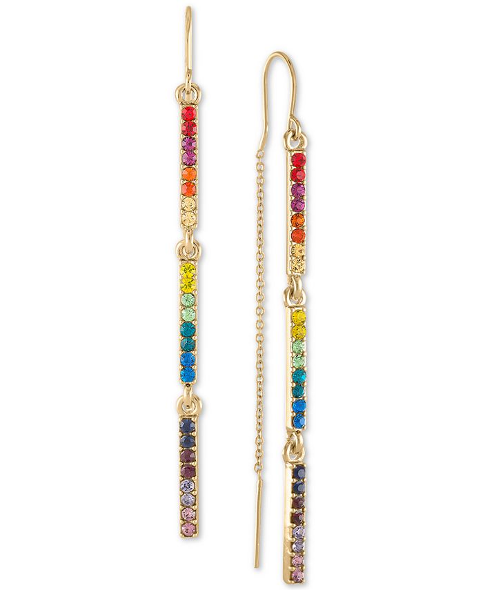 RACHEL Rachel Roy Gold-Tone Crystal Rainbow Threader Earrings - Macy's