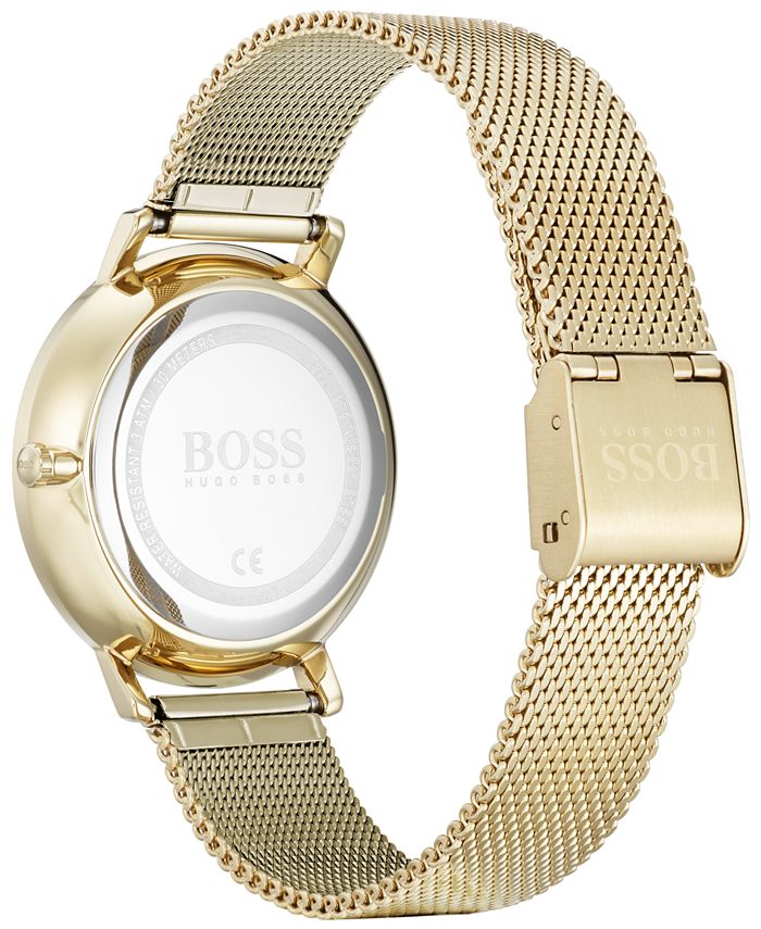 BOSS Women's Infinity Ultra Slim Gold Ion-Plated Stainless Steel Mesh ...