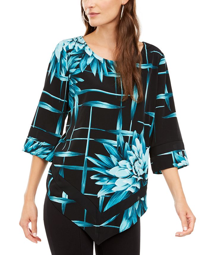 Alfani Printed V-Hem Top, Created for Macy's - Macy's