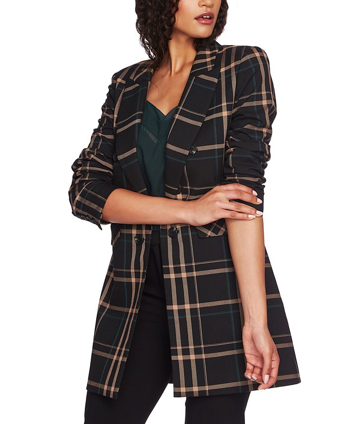 1.STATE Ruched-Sleeve Plaid Duster Jacket - Macy's