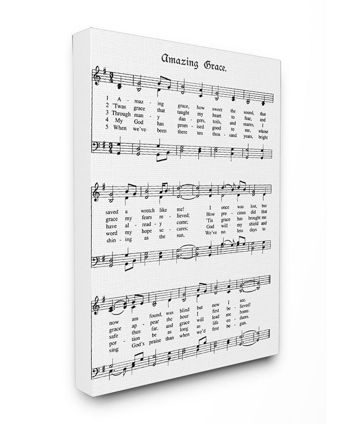 Stupell Industries Amazing Grace Vintage-Inspired Sheet Music Canvas ...