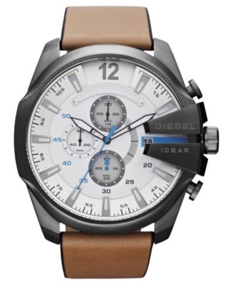 Diesel Men's Chronograph Tan Leather Strap Watch 51mm DZ4280 - Macy's