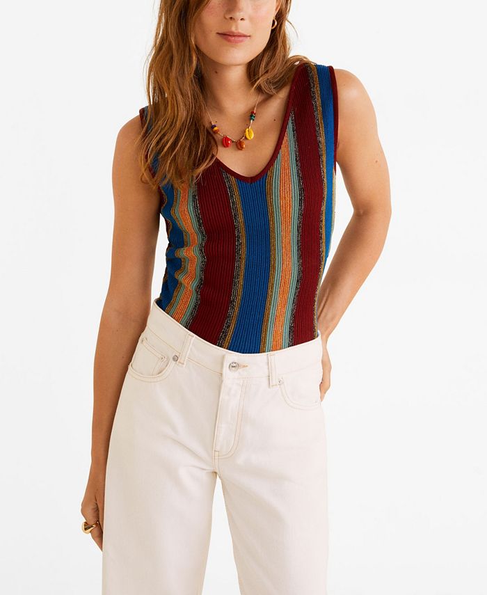 MANGO Striped Ribbed Top - Macy's