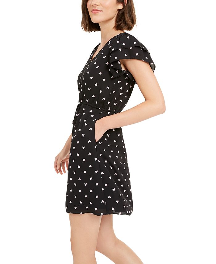 Maison Jules Heart-Print Flutter-Sleeve Dress - Macy's