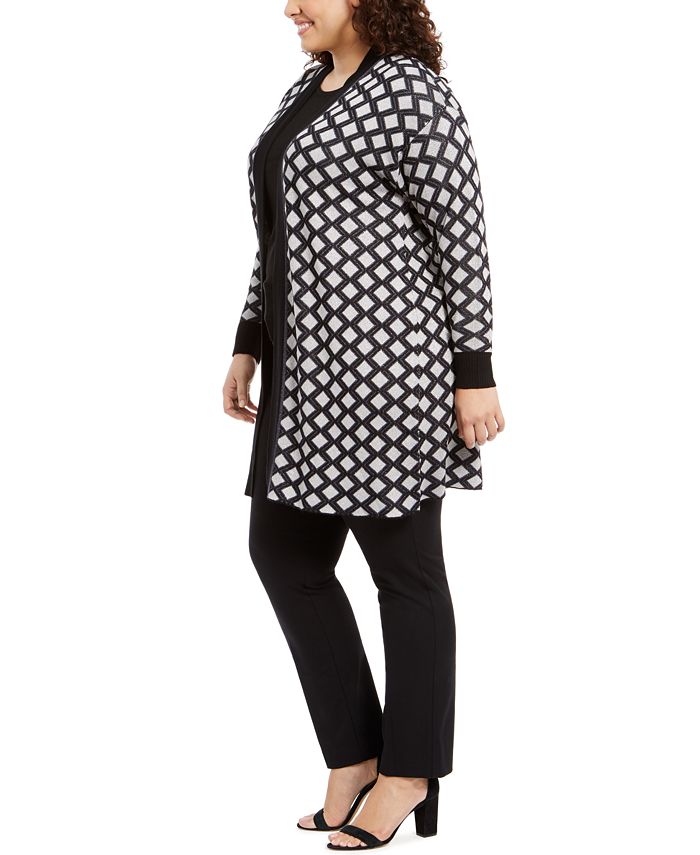 Belldini Plus Size Metallic Geo-Print Duster Cardigan - Macy's