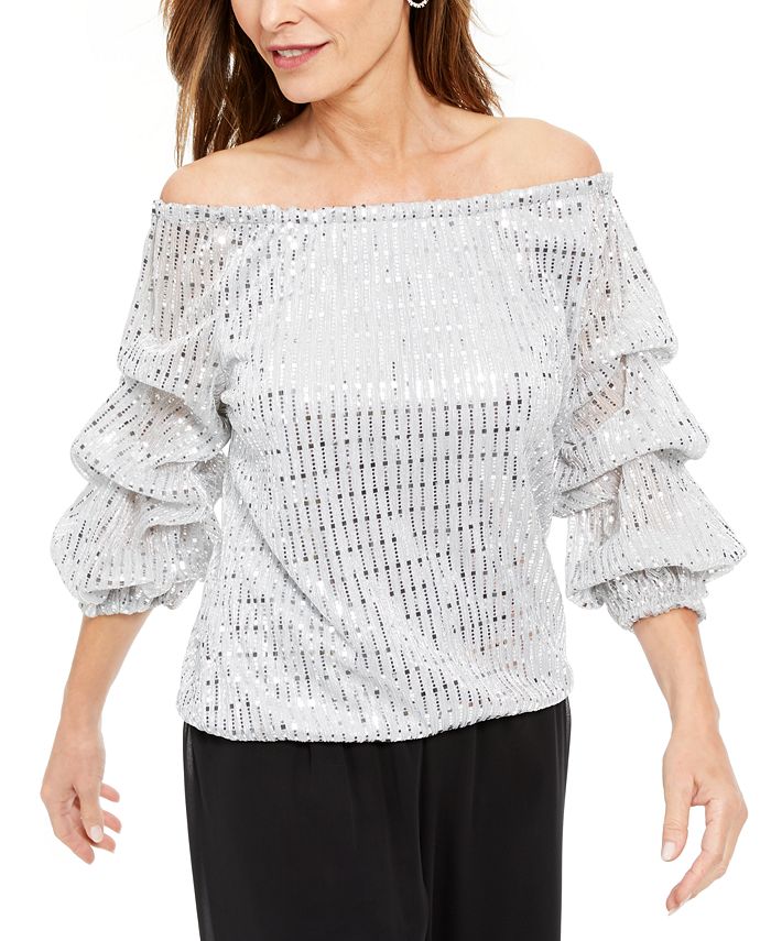 MSK Metallic Boat-Neck Top - Macy's