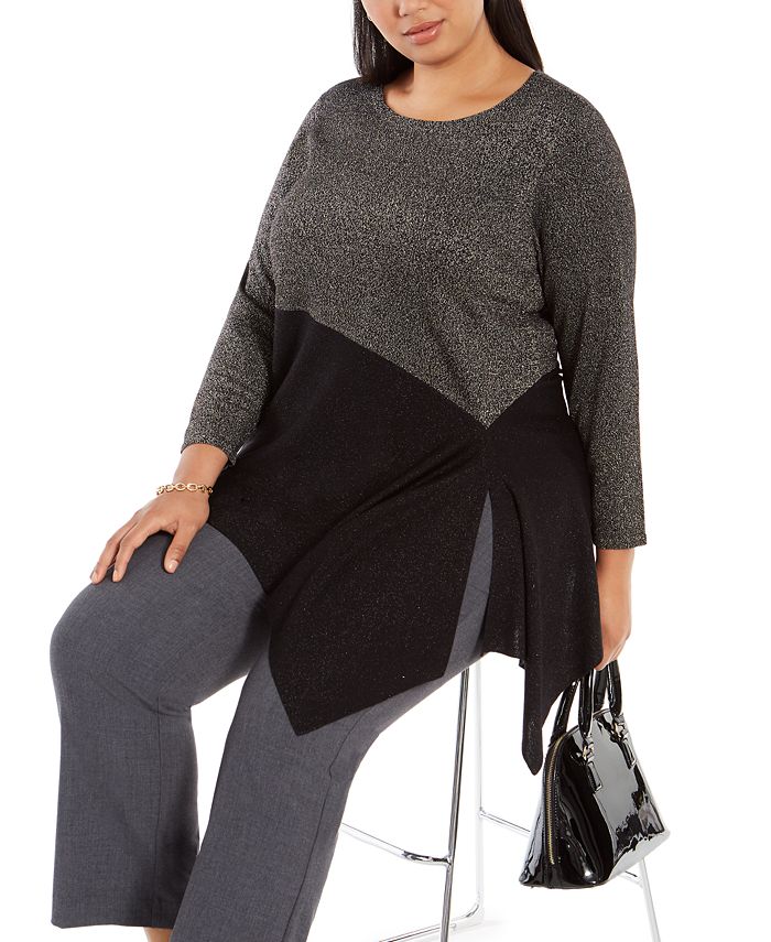 Alfani Plus Size Colorblocked Asymmetrical Sweater, Created for Macy's ...