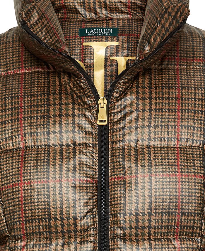 Lauren Ralph Lauren Quilted Plaid Down Coat - Macy's