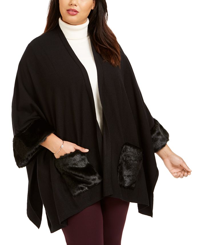 Belldini Plus Size Faux Fur Cape Jacket - Macy's