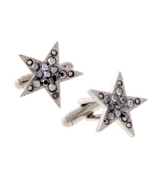 1928 Jewelry Silver-Tone Crystal Star Cufflinks - Macy's