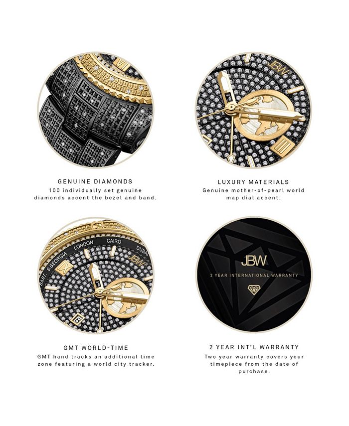 Jbw Men's Jet Setter GMT Black Stainless Steel Bracelet Watch 46mm - Macy's