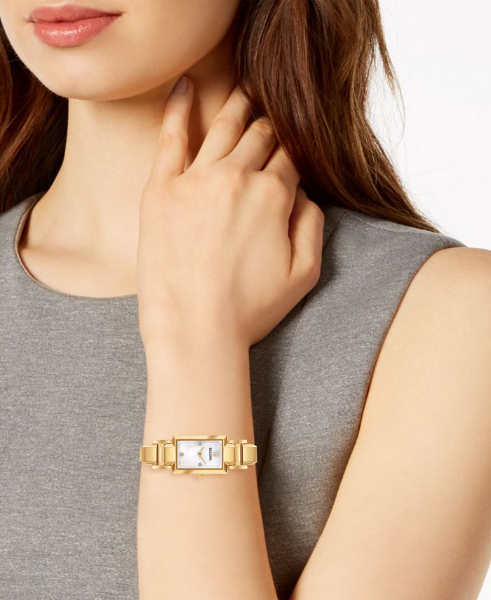 Bulova Women's Diamond-Accent Gold-Tone Stainless Steel Bangle Bracelet ...