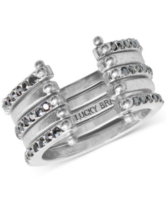 Lucky Brand Silver-Tone Pavé Layered Open Stack Ring - Macy's