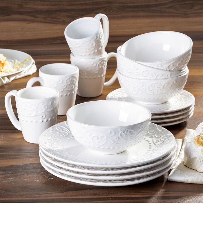 American Atelier Bianca White 16Pc Dinnerware Set - Macy's