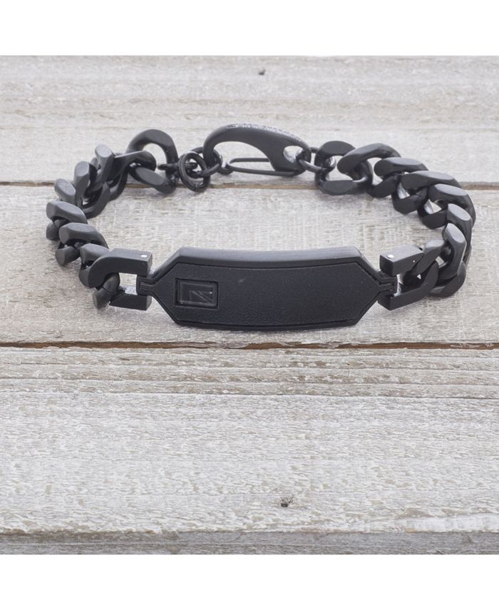 Ben Sherman Id Plate Leather Curb Chain Men's Bracelet - Macy's