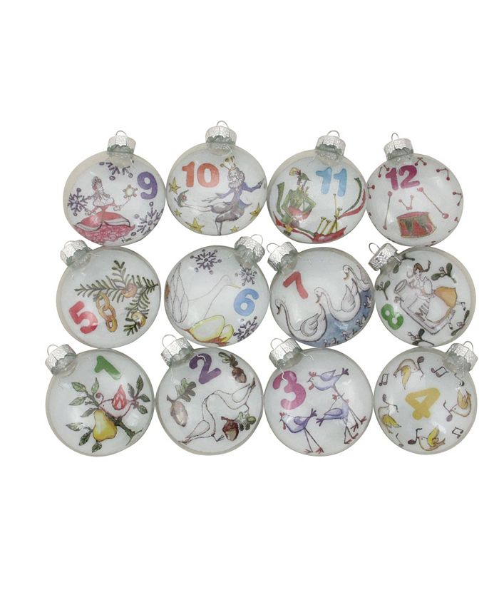 Northlight 12ct Twelve Days of Christmas Glass Disc Holiday Ornaments 3 ...