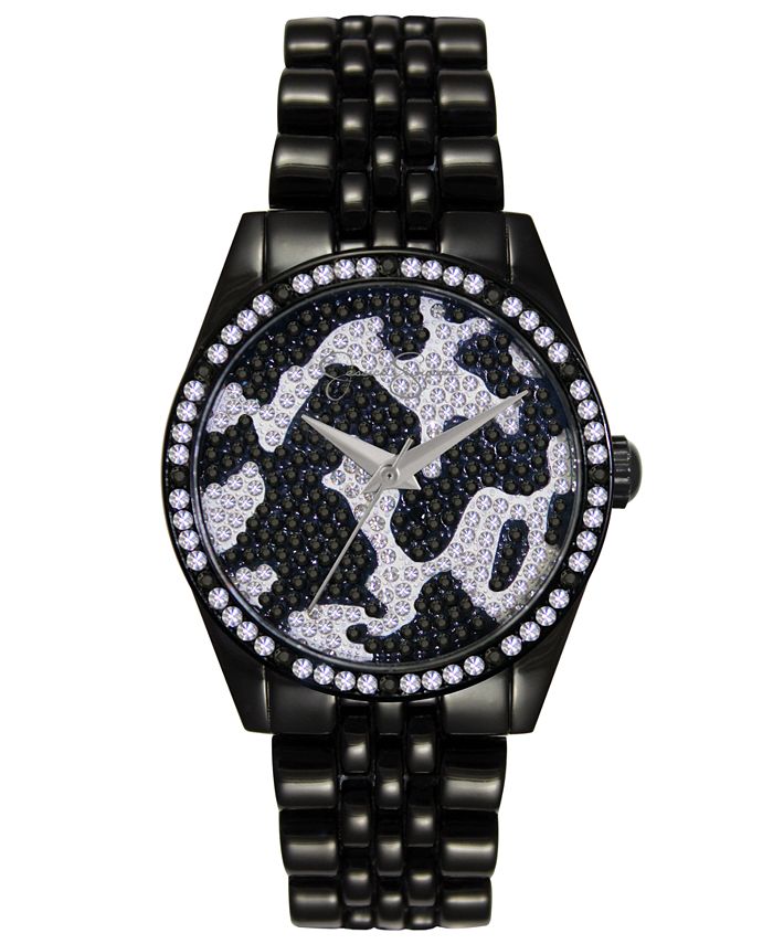 Jessica Simpson Women's Camo Pave Crystal Black Tone Bracelet Watch ...