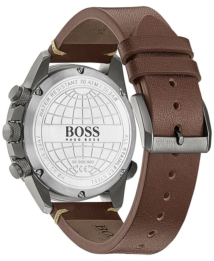 Hugo Boss Men's Chronograph Nomad Brown Leather Strap Watch 44mm - Macy's