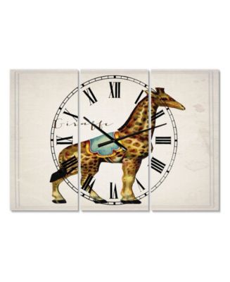 Designart Circus Animals Giraffe Large Cottage 3 Panels Wall Clock - 23 ...