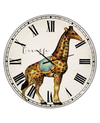 Designart Circus Animals Giraffe Oversized Cottage Wall Clock - 36 x 36 ...