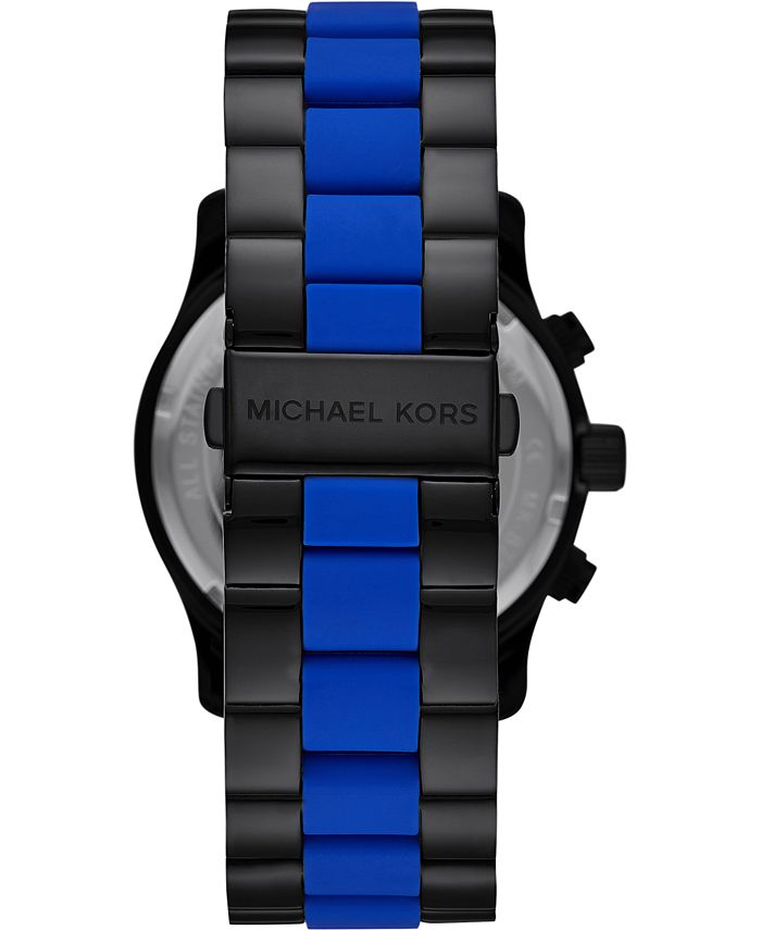 Michael Kors Men's Chronograph Runway Blue Silicone & Black Ion-Plated ...