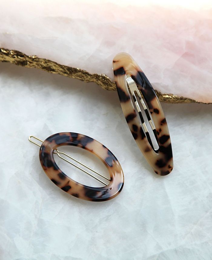 Soho Style Tortoise Shell Oval Hair Clip and Barrette Set - Macy's