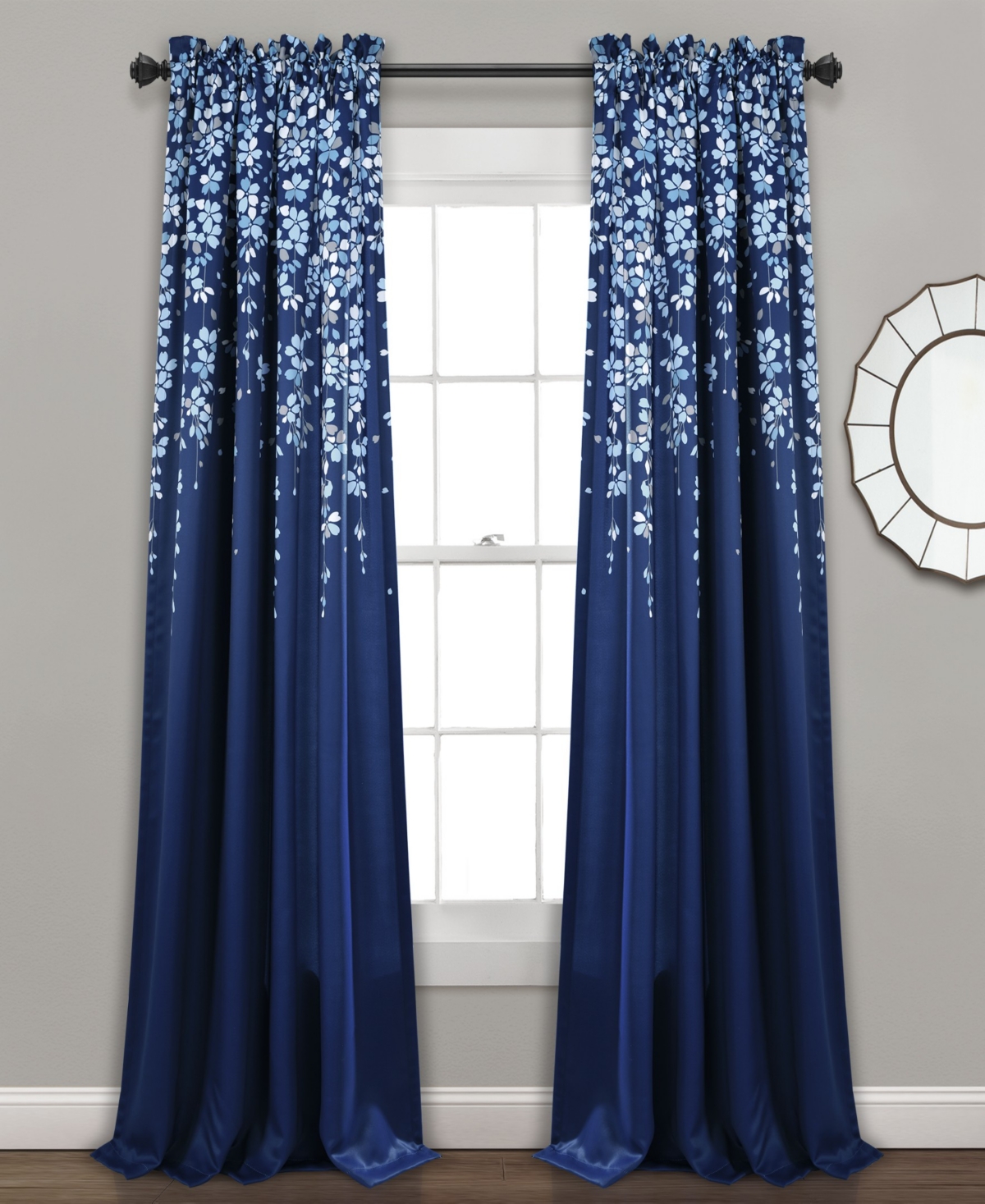 Click here for Weeping Flowers 52 x 84 Curtain Set - Navy prices