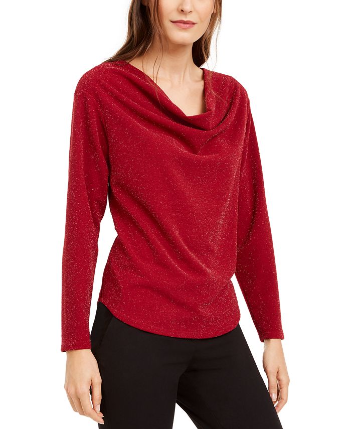 Monteau Petite Cowlneck Metallic Top - Macy's