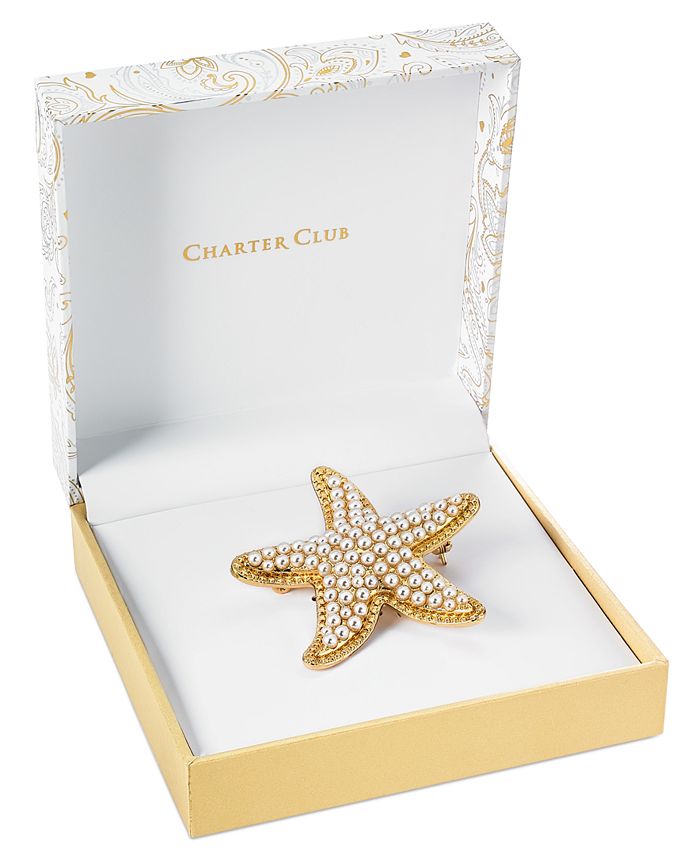 Charter Club Gold-Tone White Imitation Pearl Starfish Box Pin, Created ...