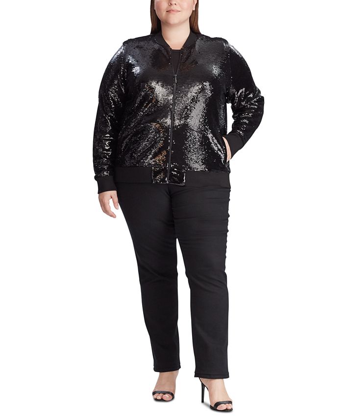 Lauren Ralph Lauren Plus Size Sequined Bomber Jacket - Macy's