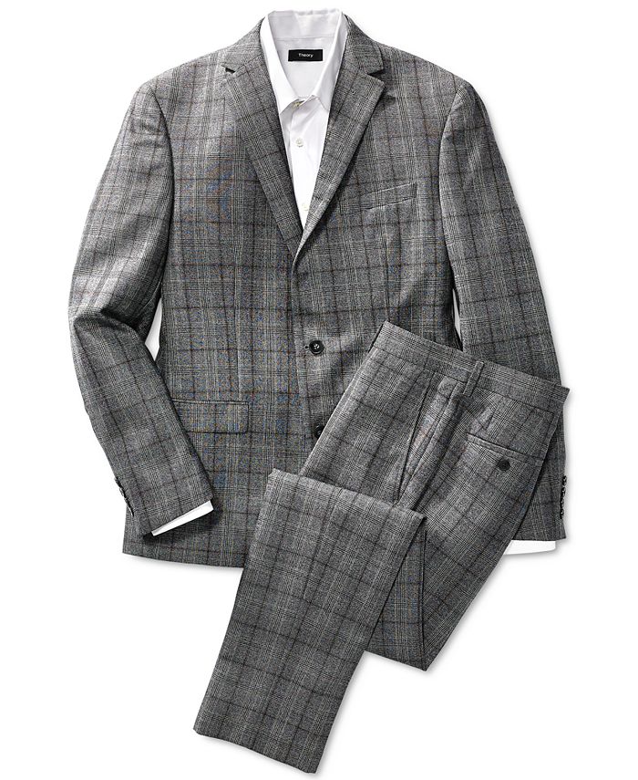 Bar III Men's Slim-Fit Gray/Brown Plaid Suit Separate Vest, Created for ...