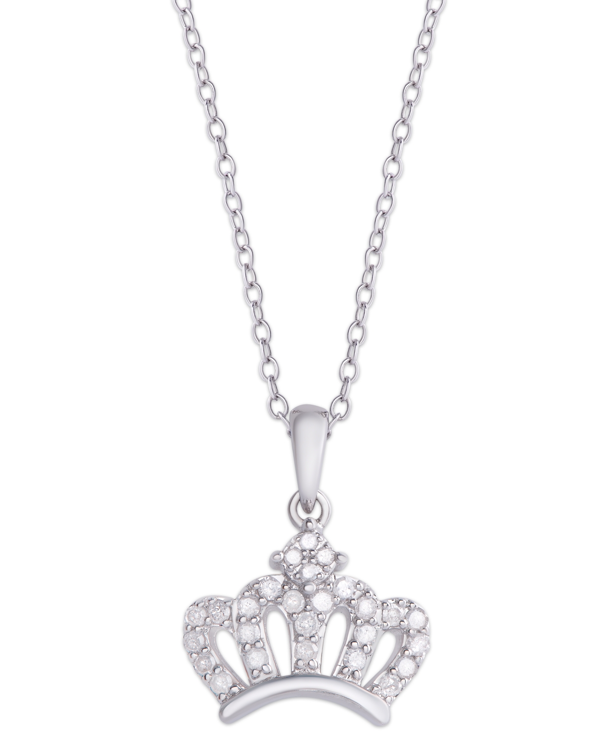 Diamond 1/5 ct t.w. Tiara Crown Pendant Necklace in Sterling Silver b