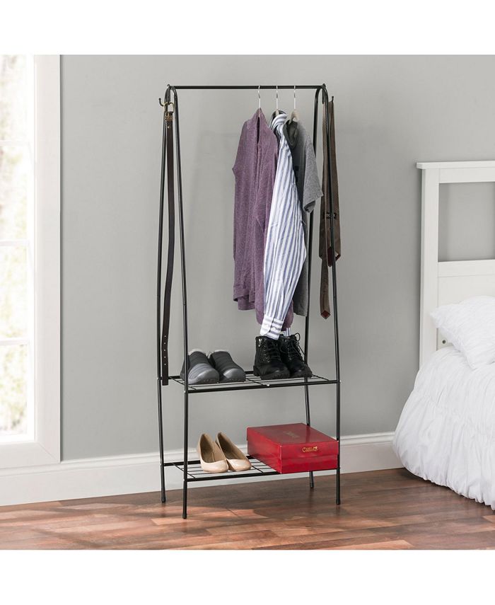 Home Basics HDS Trading 2 Shelf Free-Standing Garment Rack with Hooks ...