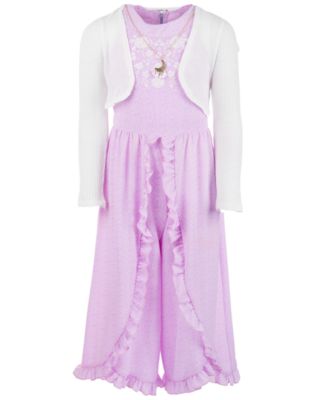 Beautees Big Girls 3-Pc. Shrug, Ruffled Jumpsuit & Necklace Set - Macy's