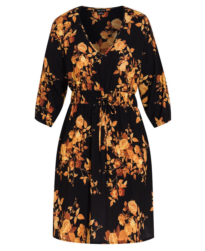 City Chic Trendy Plus Size Golden Floral Tunic - Macy's
