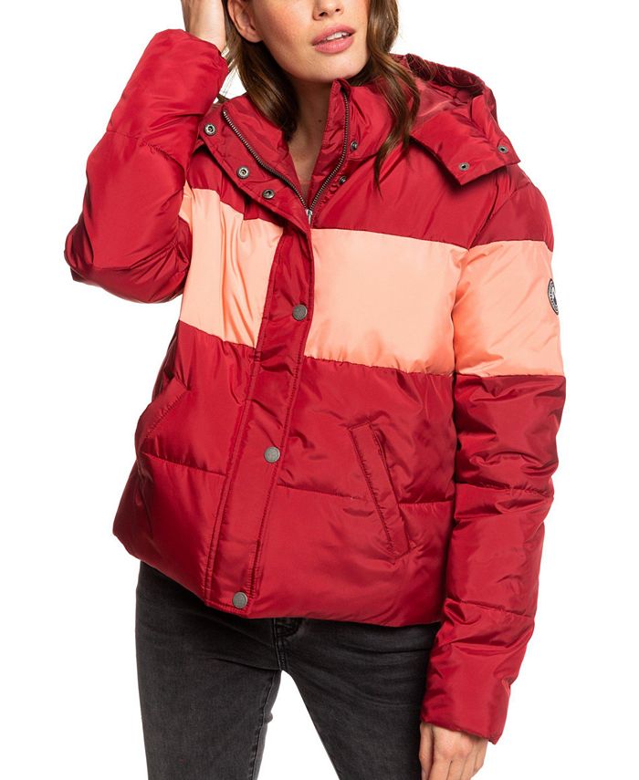 Roxy Juniors' Out Of Focus Colorblocked Hooded Puffer Jacket - Macy's