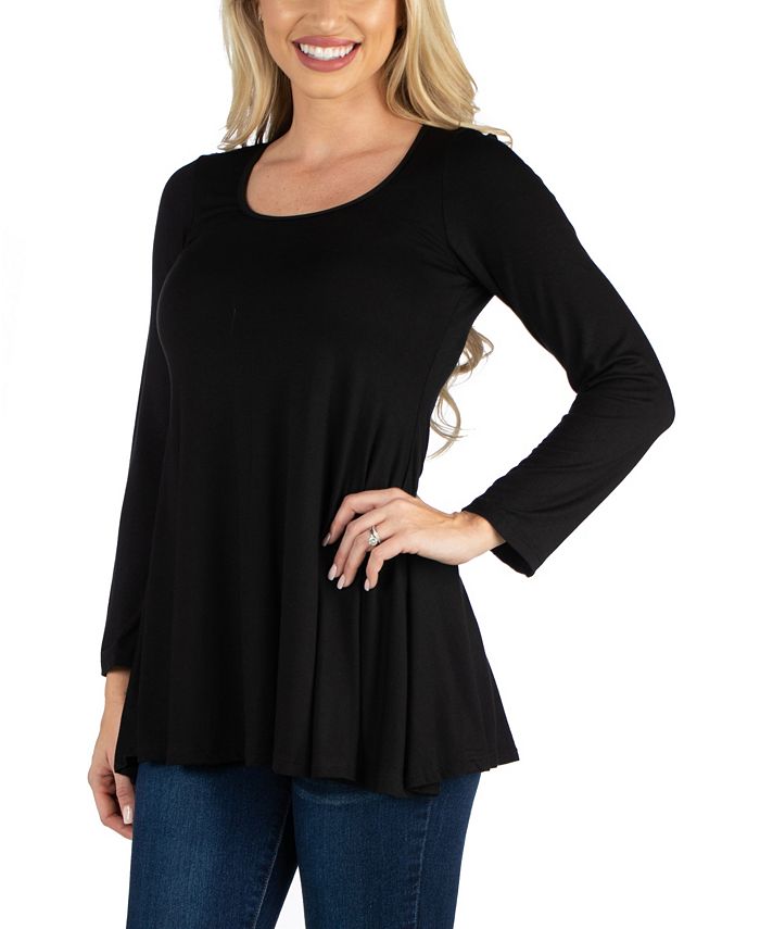 24seven Comfort Apparel Long Sleeve Solid Color Swing Style Flared ...