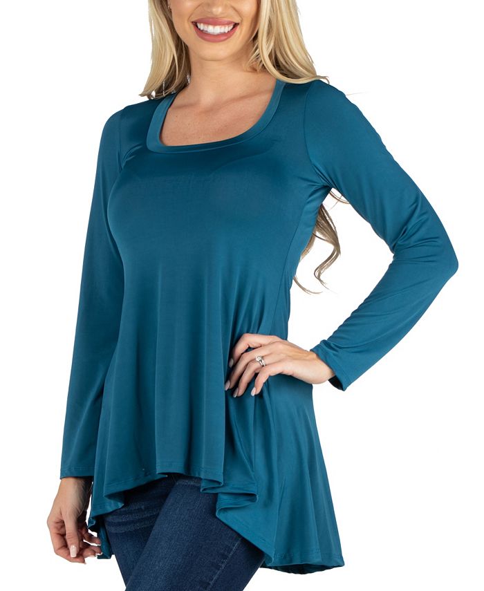 24seven Comfort Apparel Long Sleeve Flared Tunic Top For Women - Macy's